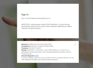 SAML - Azure AD AADSTS75011: authentication method 'x509','Multifactor'